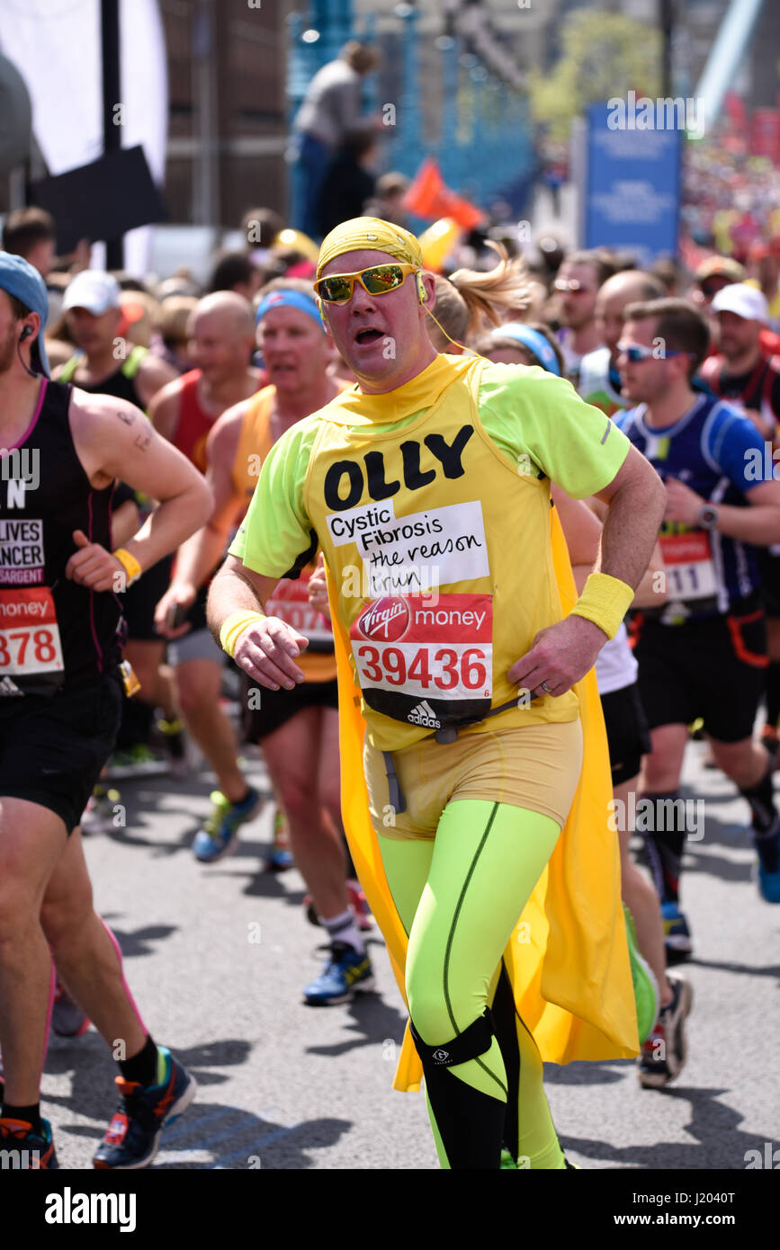 Fun runners in the 2017 London Marathon. The masses of fun runners ...