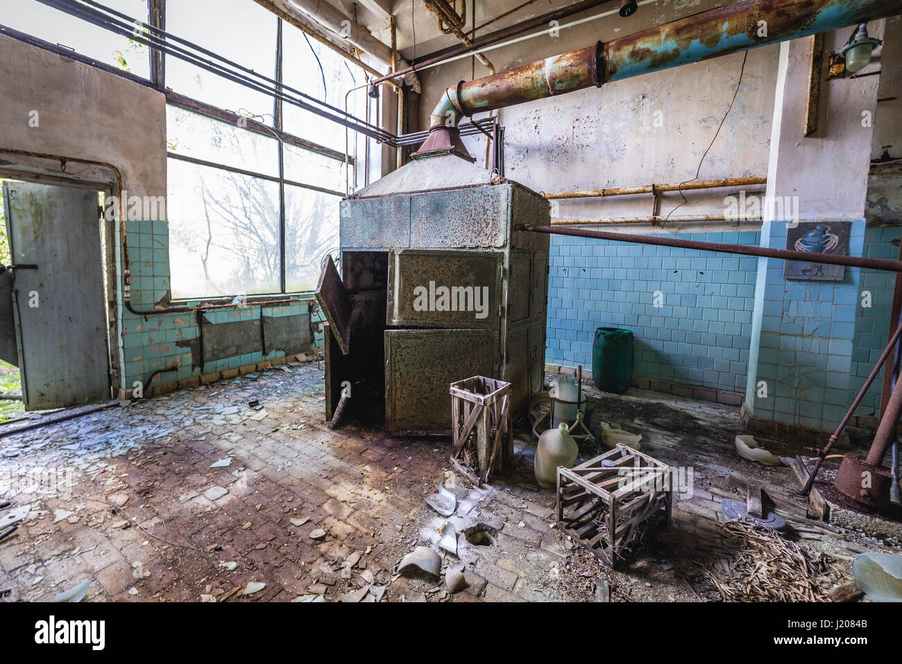 Interior of abandoned Jupiter Factory in Pripyat ghost town of ...