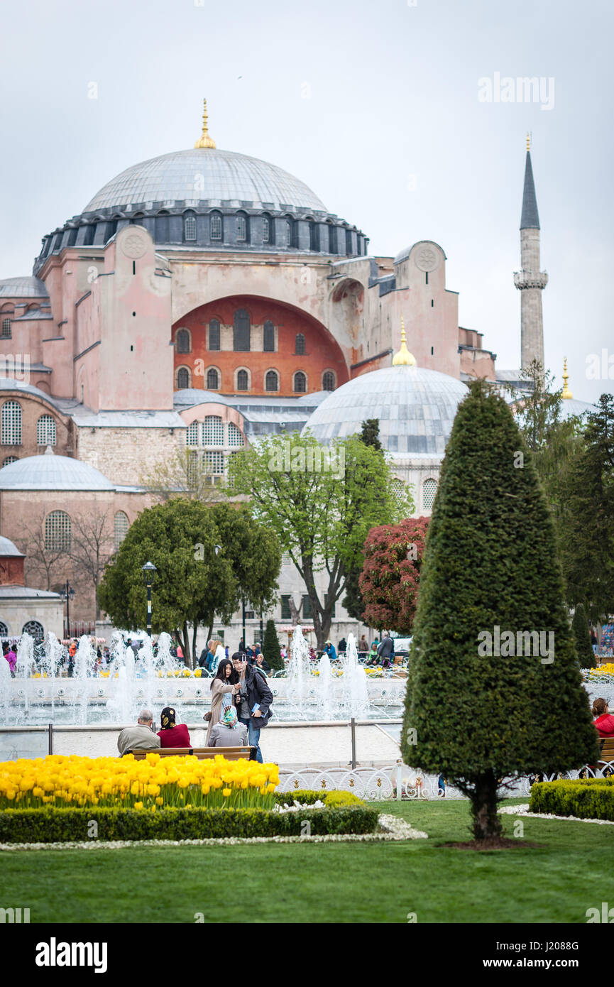 Istanbul, Turkey - April 12, 2017: People are visiting Sultanahmet ...