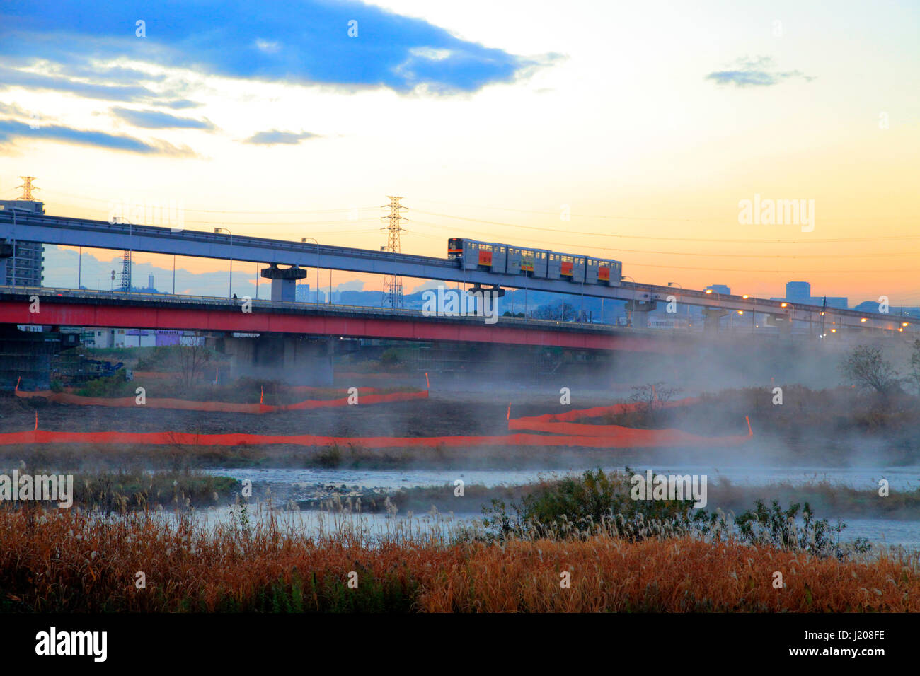 Monorail on Tama River Tachikawa Tokyo Japan Stock Photo - Alamy