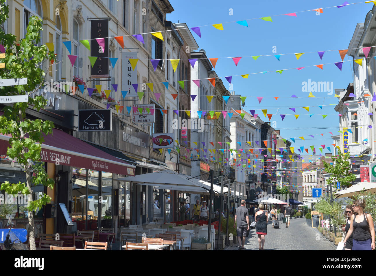 Shopping street in historical part of city decorated during Gentse ...