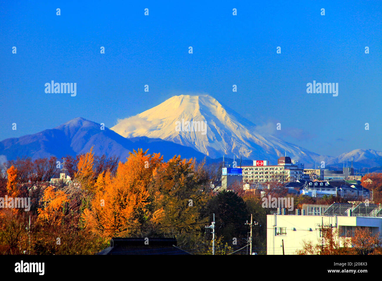 Mount Fuji and Chuo Line Train View from Tama River Tachikawa Tokyo ...
