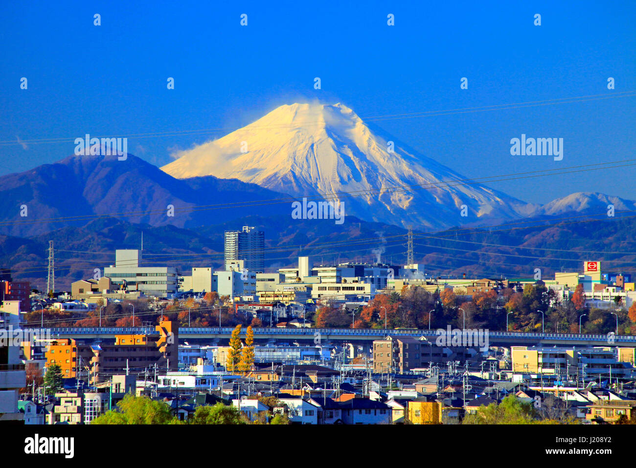 Mount Fuji and Chuo Line Train View from Tama River Tachikawa Tokyo ...