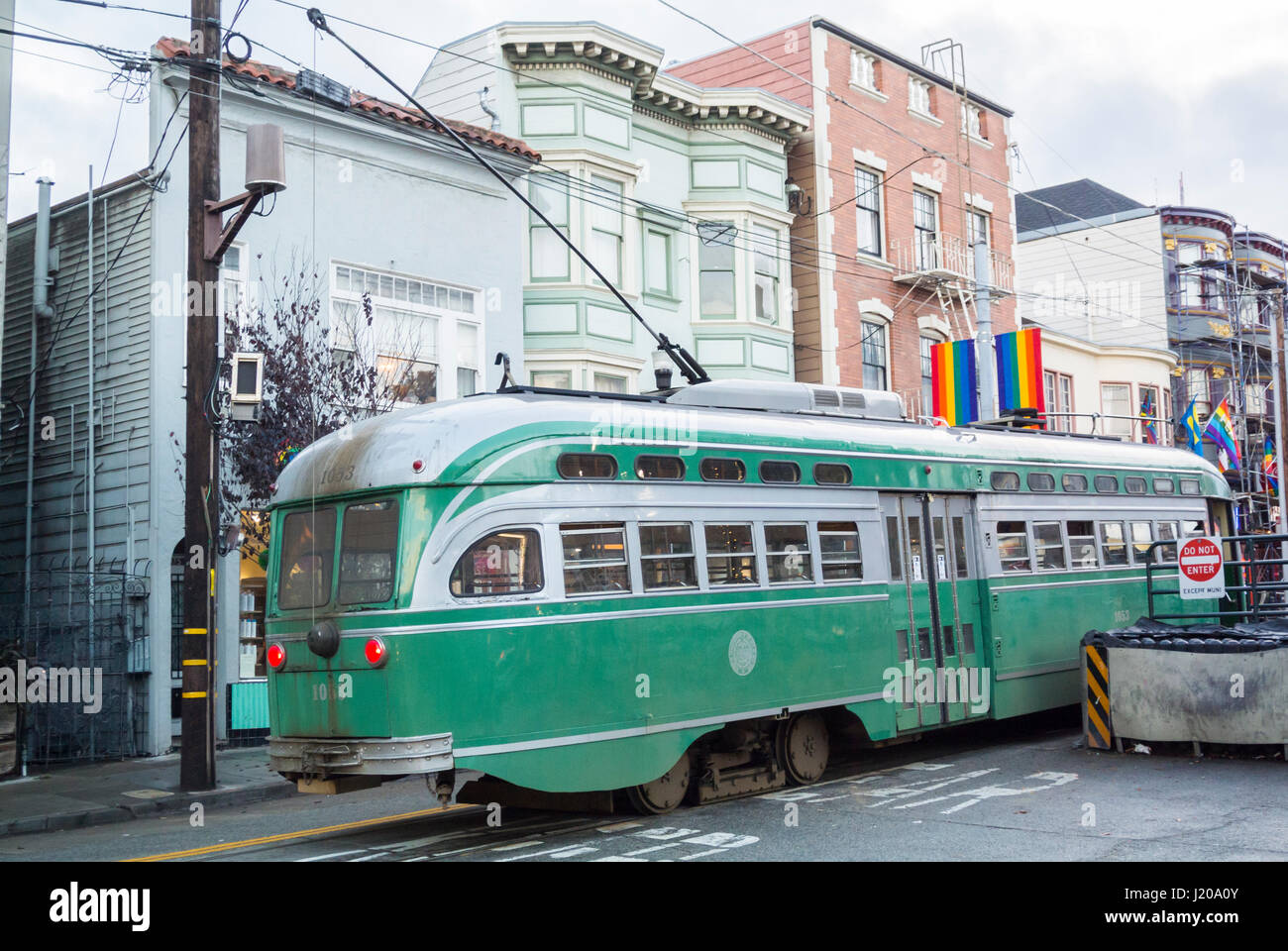 San Francisco, California, United States of America, Green trams in ...