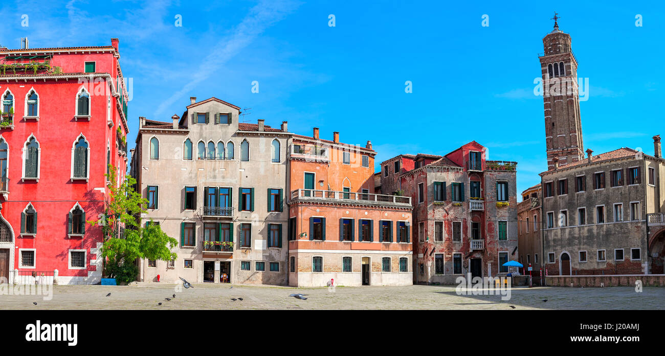 Panoramic view of small town square and old colorful houses in Venice ...