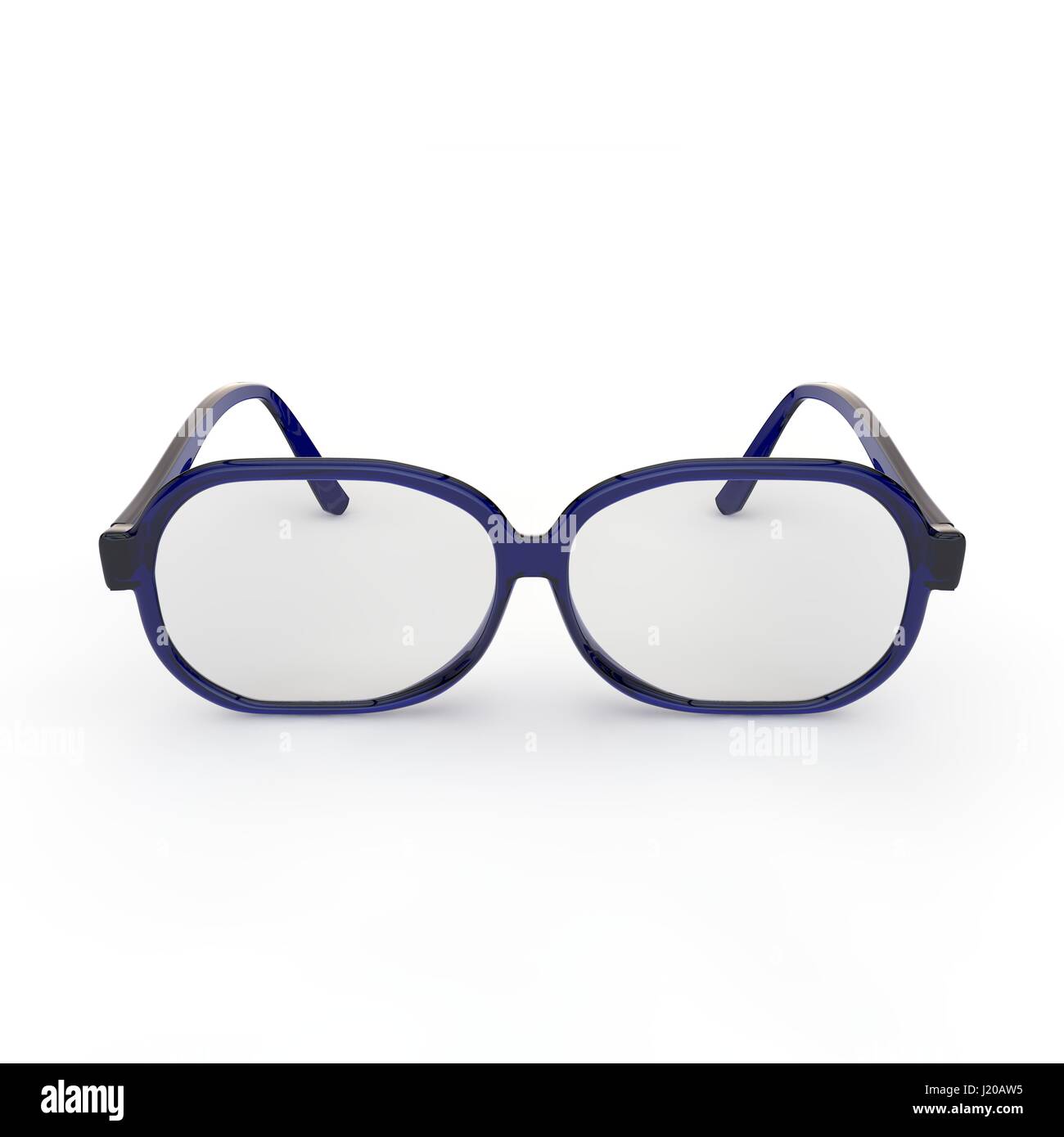 Glasses with blue plastic frame on white isolated background. 3D ...