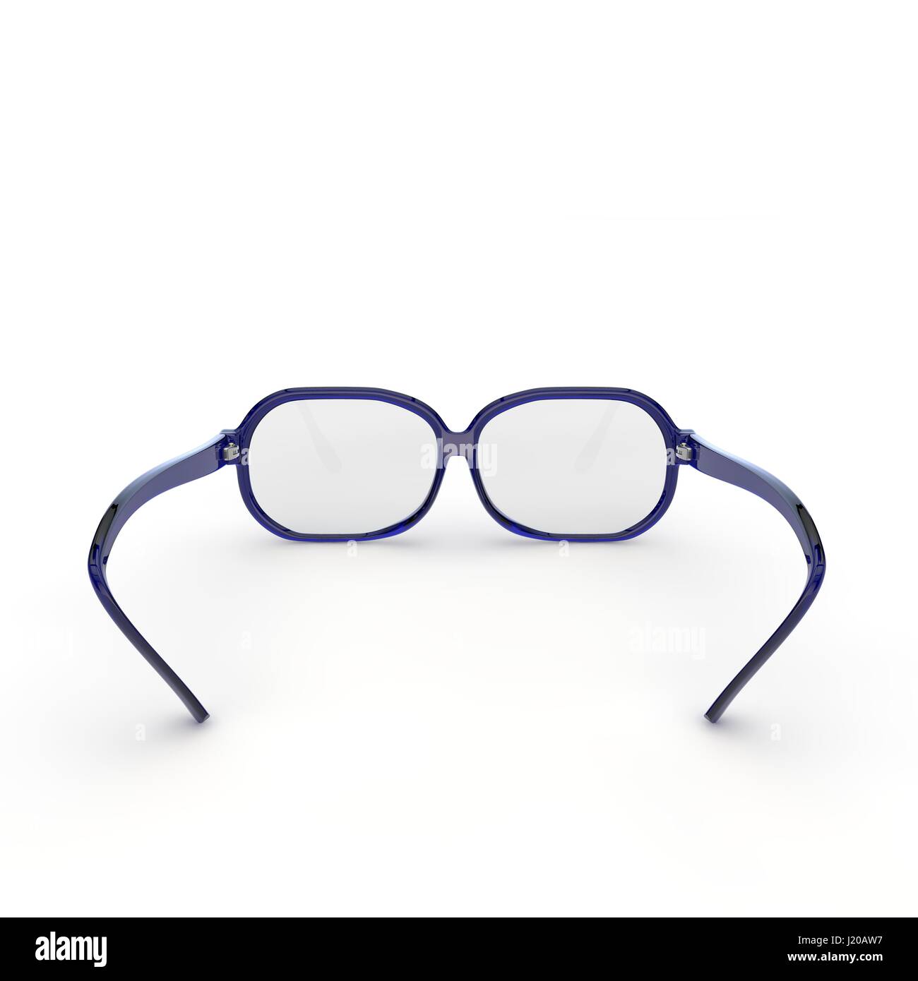 Glasses with blue plastic frame on white isolated background. 3D ...