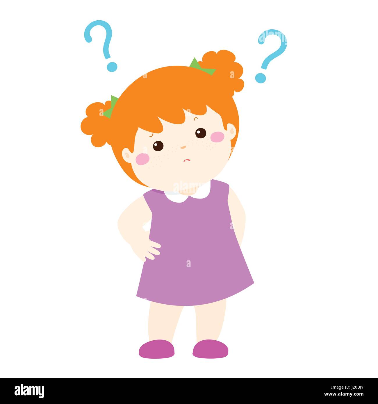 Cute little girl copper hair wondering cartoon character vector ...