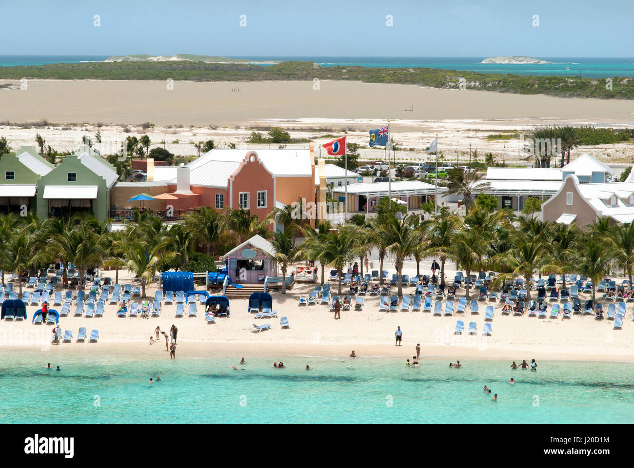 The view of a tourist beach on Grand Turk island (Turks and Caicos ...