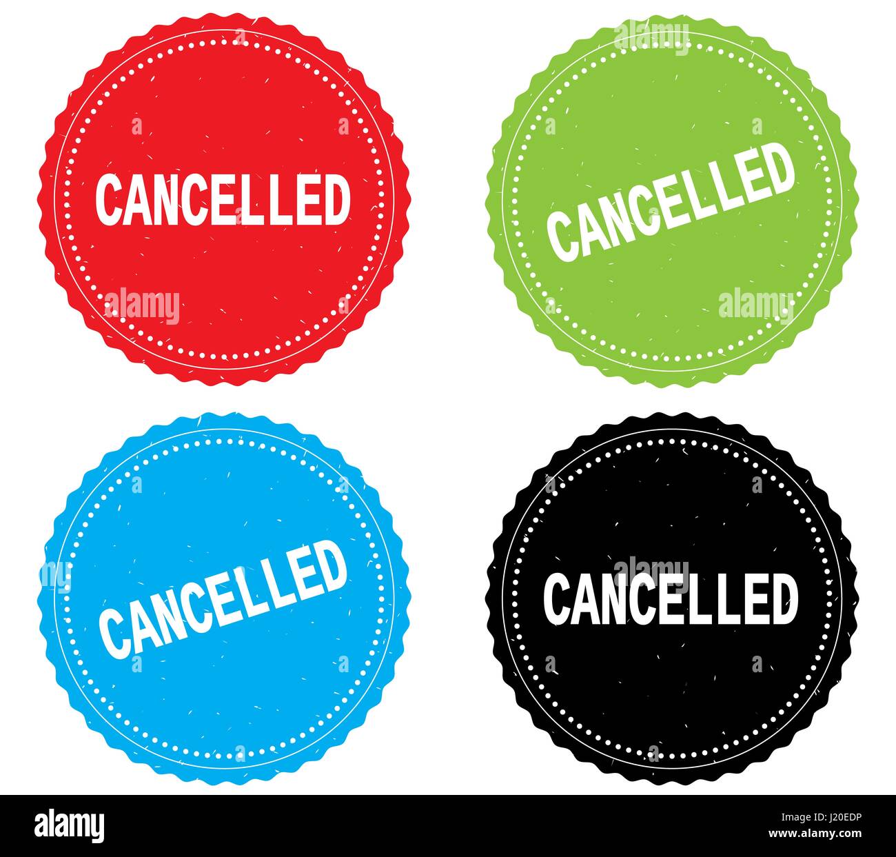 CANCELLED text, on round wavy border stamp badge, in color set Stock ...