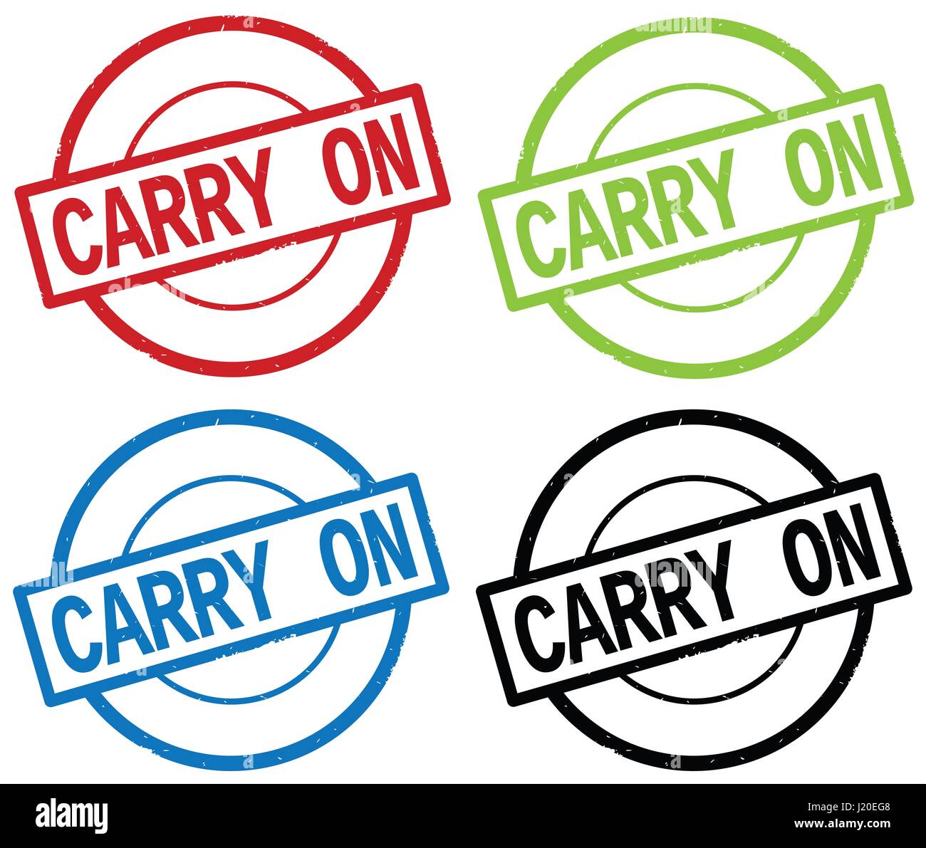 CARRY ON text, on round simple stamp sign, in color set Stock Photo - Alamy