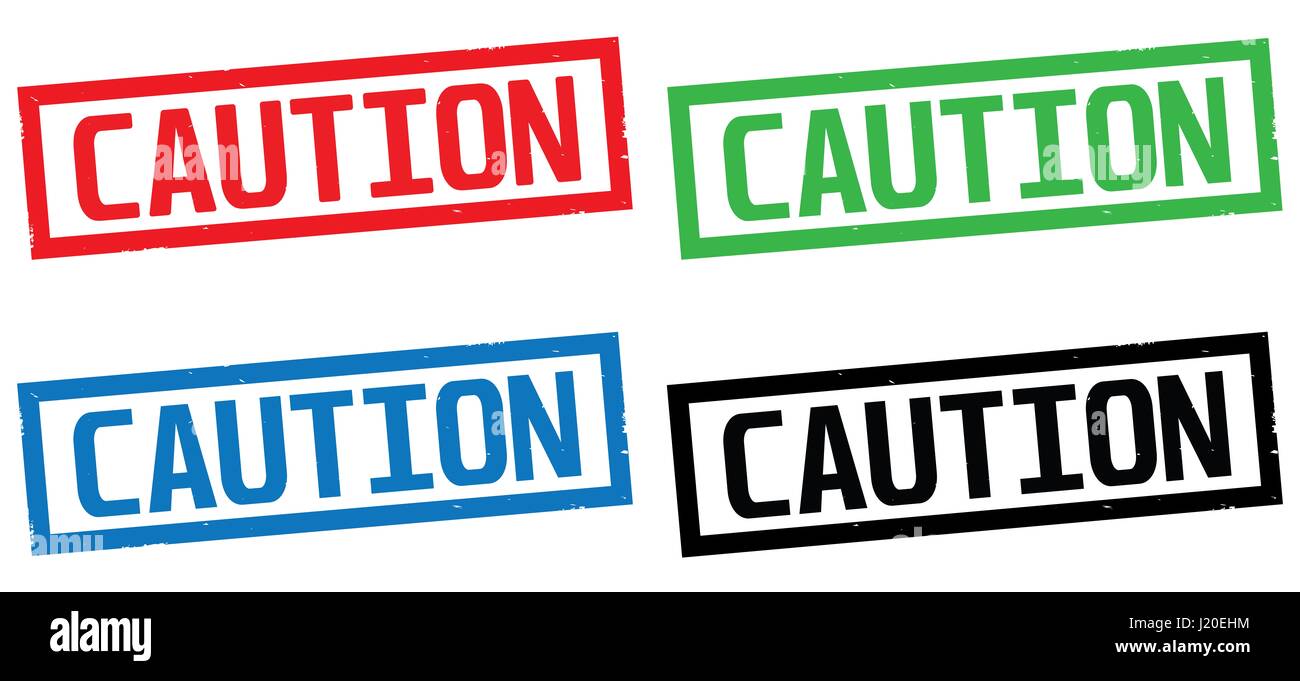 CAUTION text, on rectangle border stamp sign, in color set Stock Photo ...