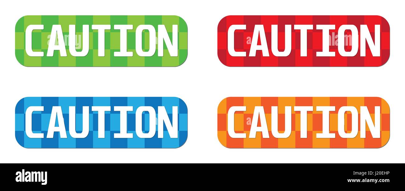 CAUTION text, on rectangle, zig zag pattern stamp sign, in color set ...