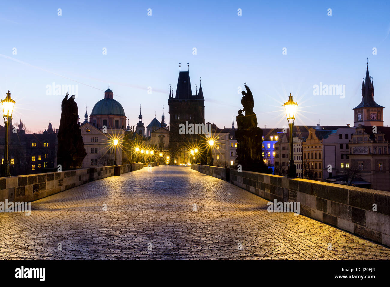 Charles Bridge (Karluv Most) and Old Town Tower, the most beautiful bridge in Czechia. Prague ...
