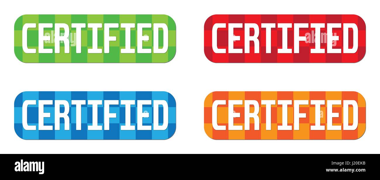 CERTIFIED text, on rectangle, zig zag pattern stamp sign, in color set ...