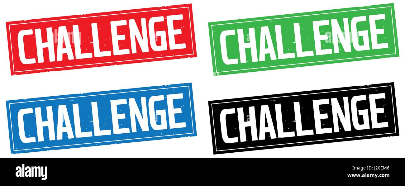 CHALLENGE text, on rectangle stamp sign, in color set Stock Photo - Alamy