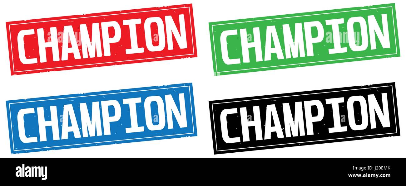 CHAMPION text, on rectangle stamp sign, in color set Stock Photo - Alamy
