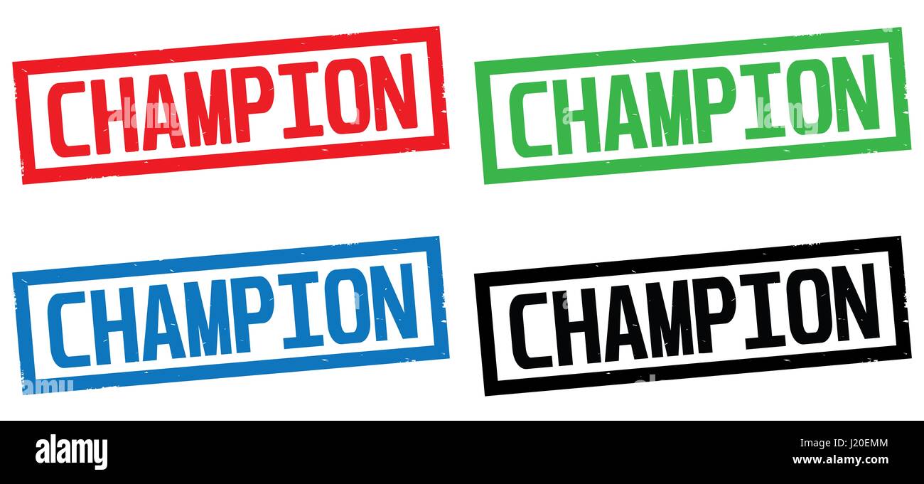 CHAMPION text, on rectangle border stamp sign, in color set Stock Photo ...