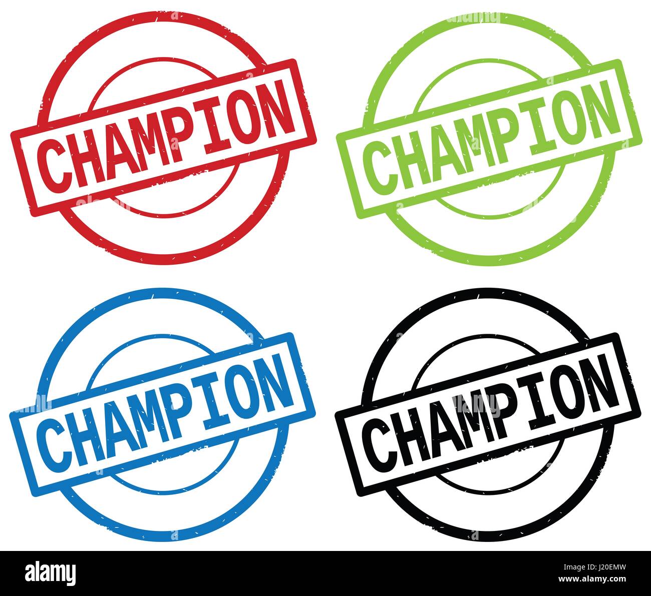 CHAMPION text, on round simple stamp sign, in color set Stock Photo - Alamy