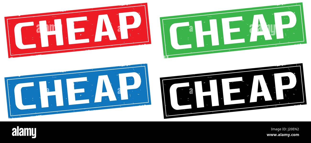 CHEAP text, on rectangle stamp sign, in color set Stock Photo - Alamy