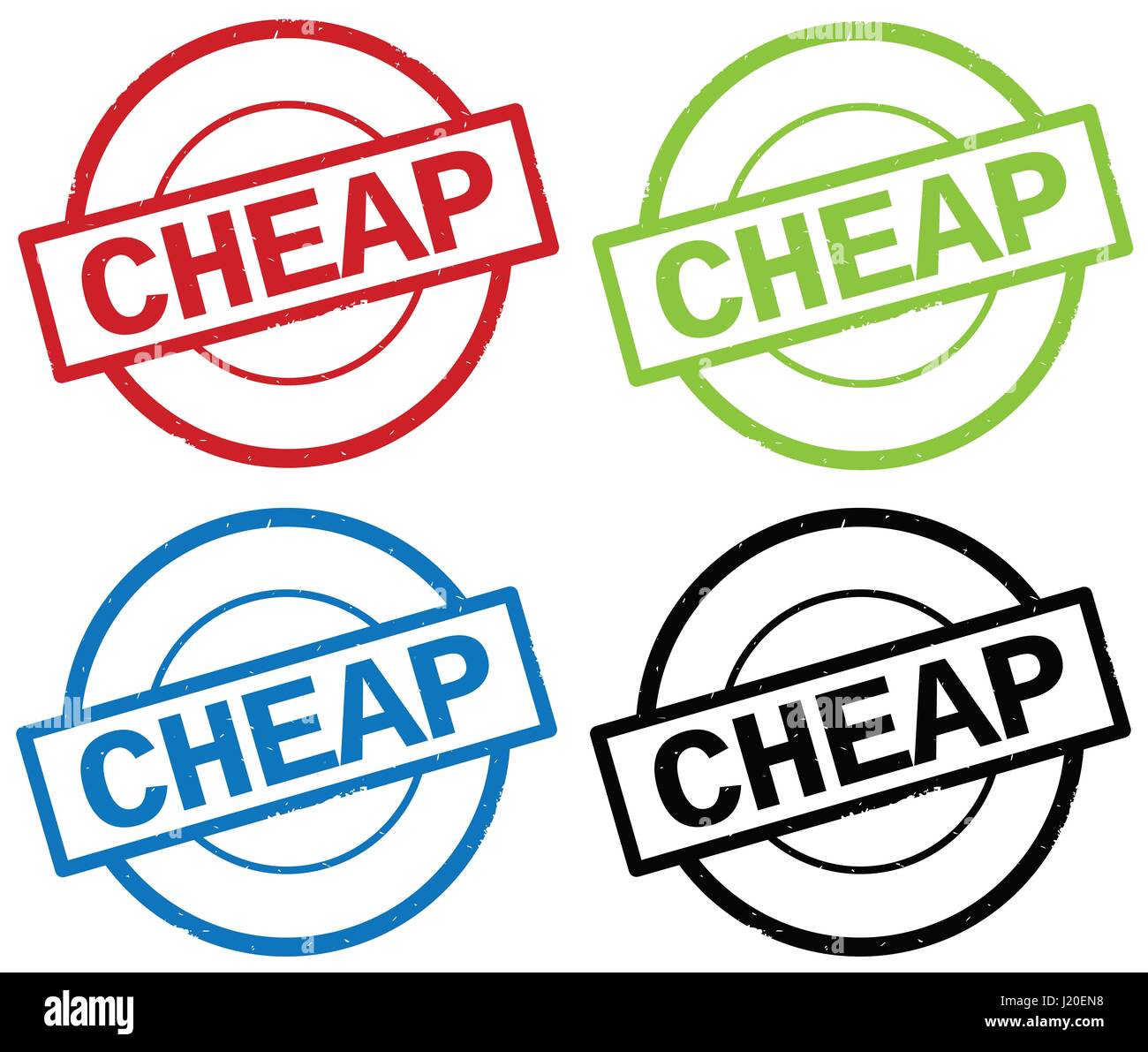 CHEAP text, on round simple stamp sign, in color set Stock Photo - Alamy