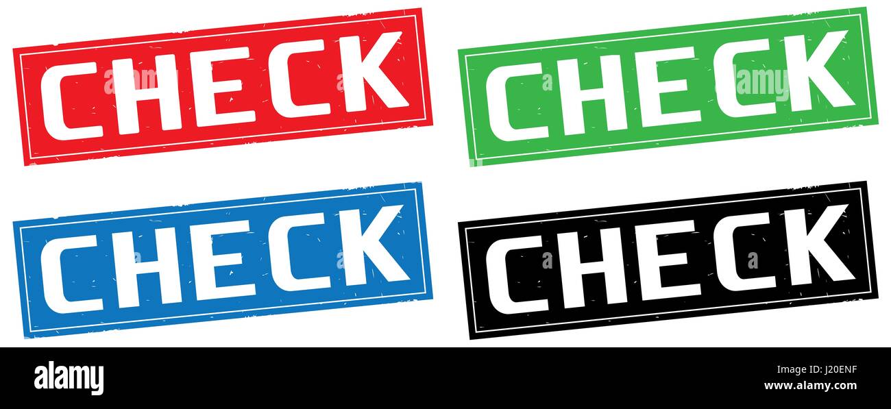 CHECK text, on rectangle stamp sign, in color set Stock Photo - Alamy