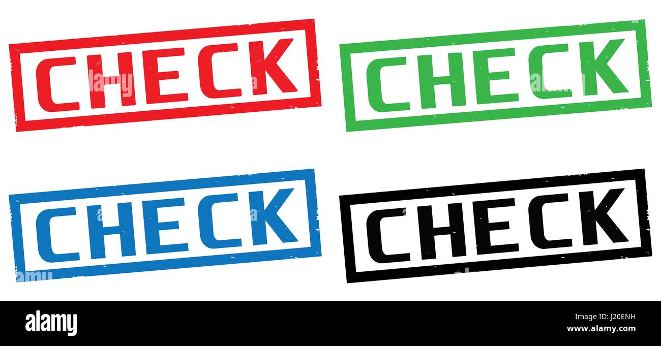 CHECK text, on rectangle border stamp sign, in color set Stock Photo ...