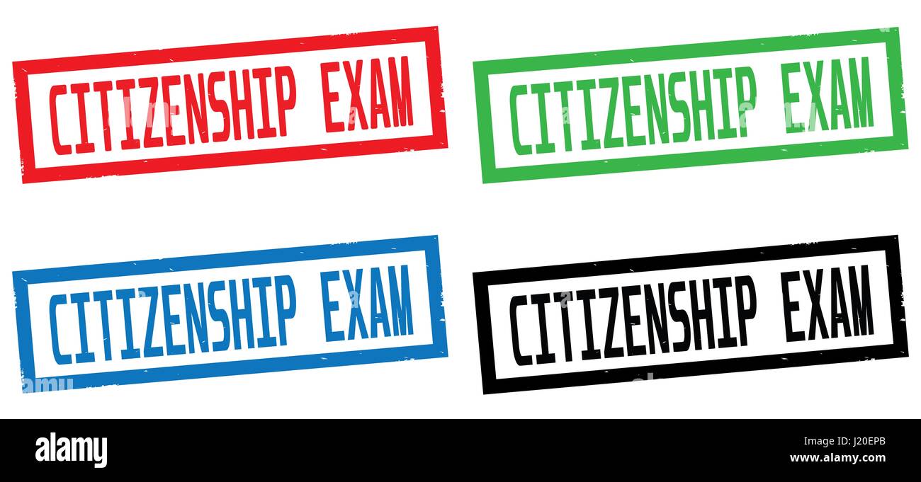 CITIZENSHIP EXAM text, on rectangle border stamp sign, in color set ...