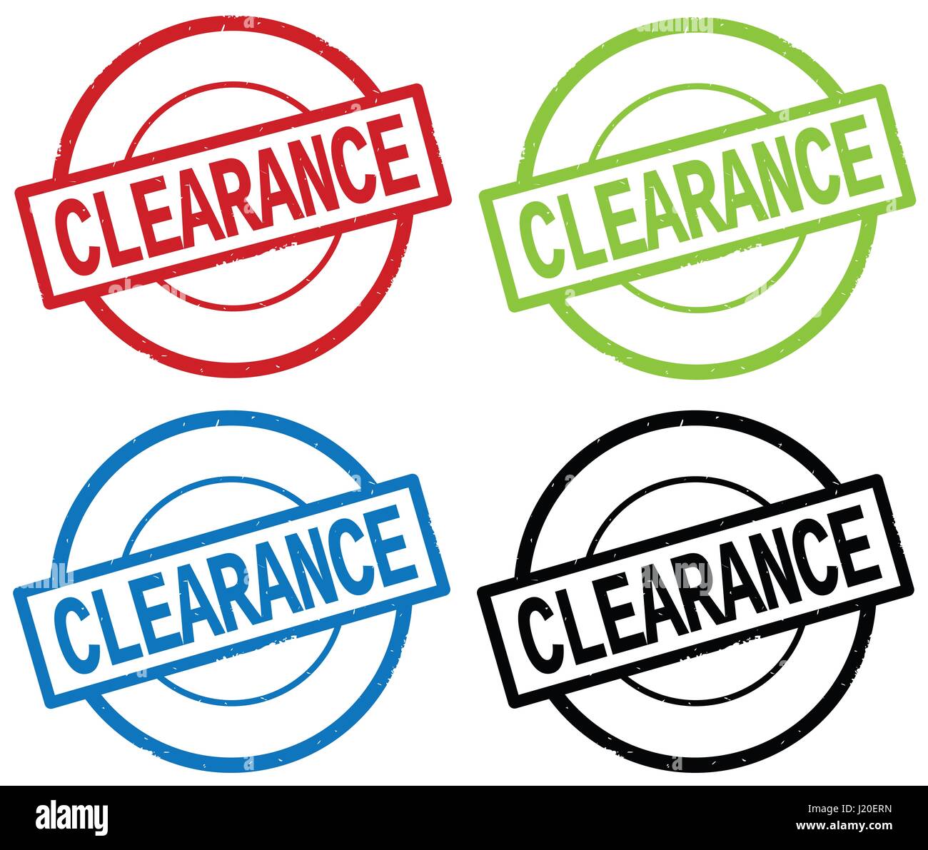 CLEARANCE text, on round simple stamp sign, in color set Stock Photo ...