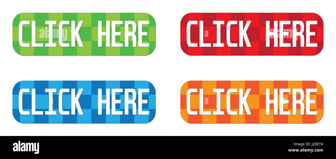 CLICK HERE text, on rectangle, zig zag pattern stamp sign, in color set ...