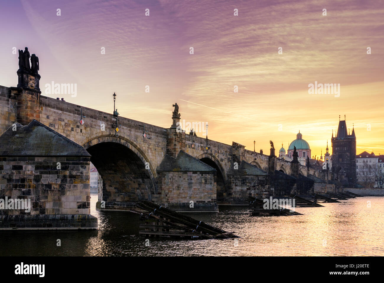 Charles Bridge (Karluv Most) and Old Town Tower, the most beautiful bridge in Czechia. Prague ...