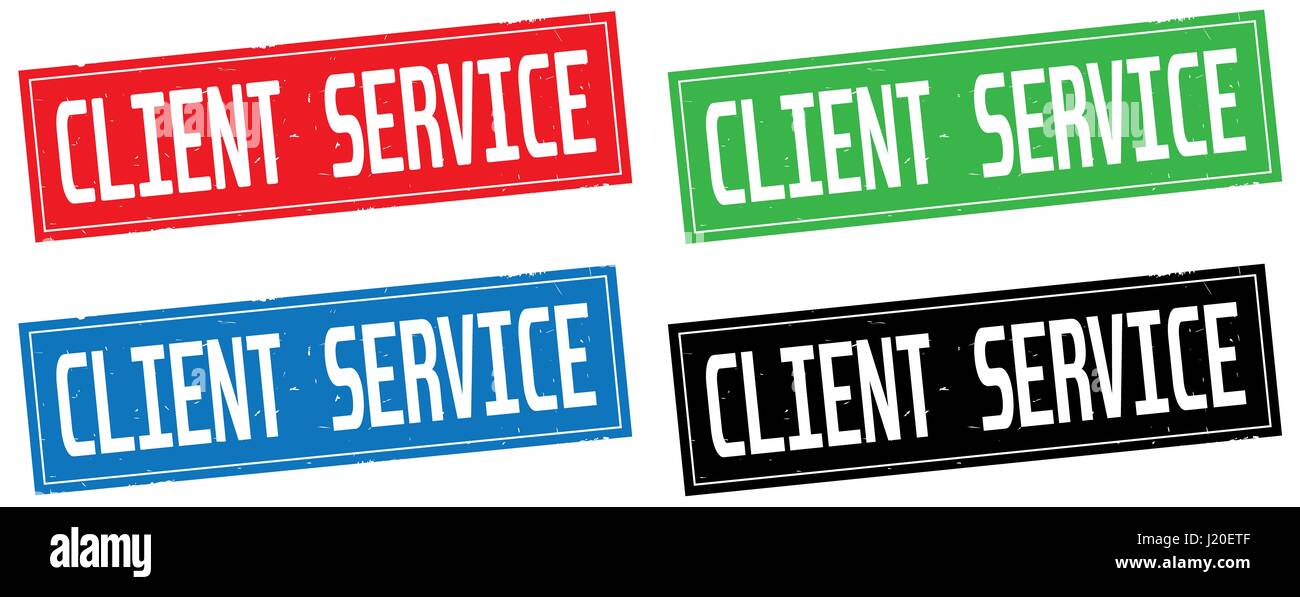 CLIENT SERVICE text, on rectangle stamp sign, in color set Stock Photo ...