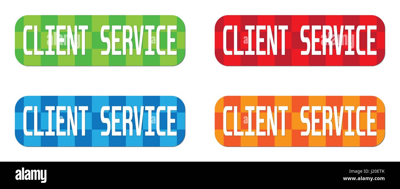 CLIENT SERVICE text, on rectangle, zig zag pattern stamp sign, in color ...