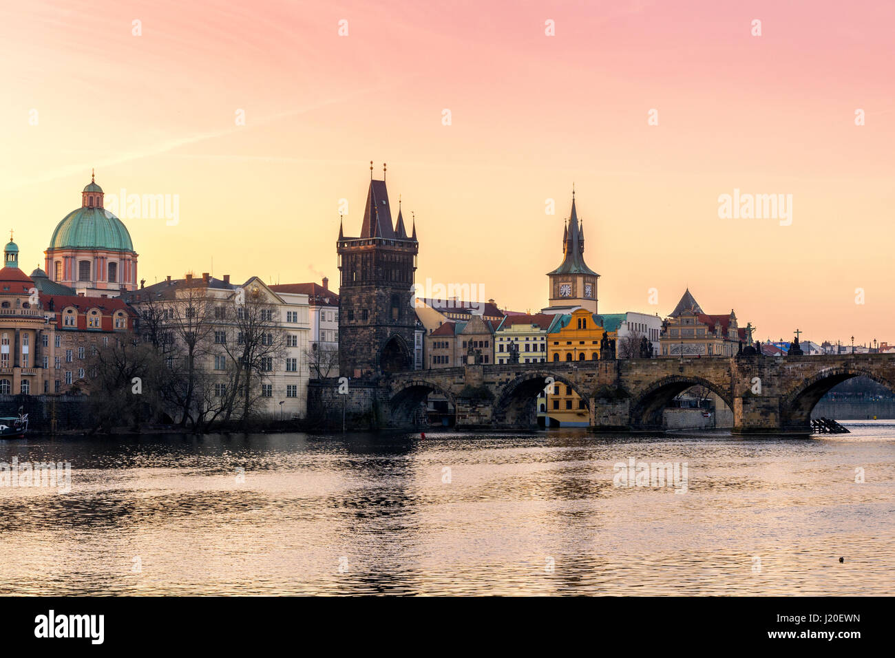 Charles Bridge (Karluv Most) and Old Town Tower, the most beautiful bridge in Czechia. Prague ...