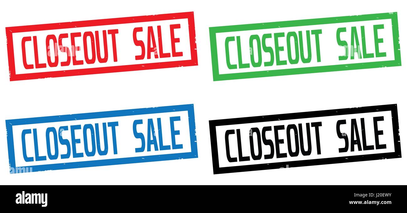 CLOSEOUT SALE text, on rectangle border stamp sign, in color set Stock ...