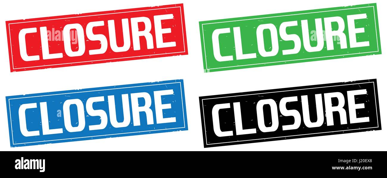 CLOSURE text, on rectangle stamp sign, in color set Stock Photo - Alamy