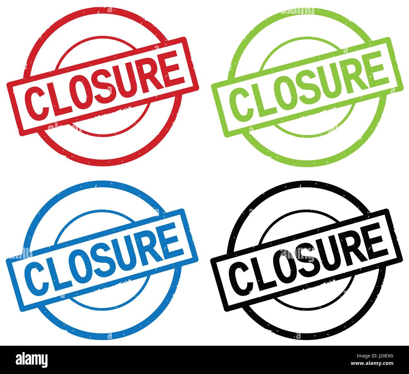 CLOSURE text, on round simple stamp sign, in color set Stock Photo - Alamy