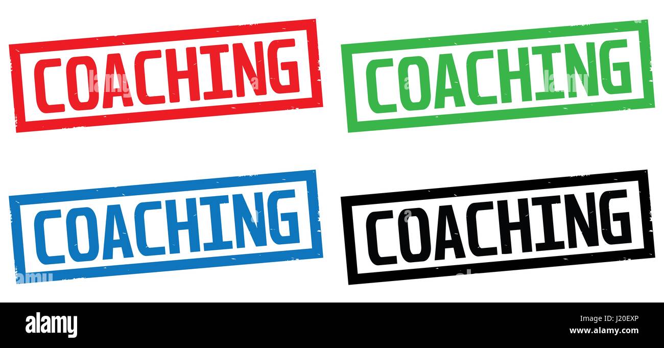 COACHING text, on rectangle border stamp sign, in color set Stock Photo ...