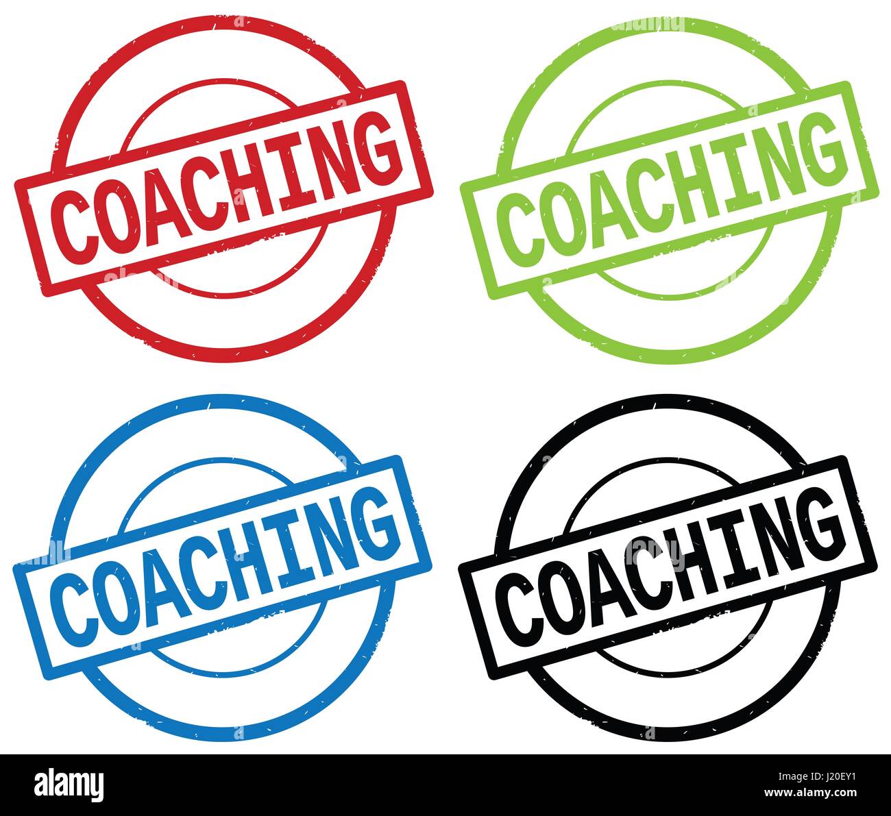 COACHING text, on round simple stamp sign, in color set Stock Photo - Alamy