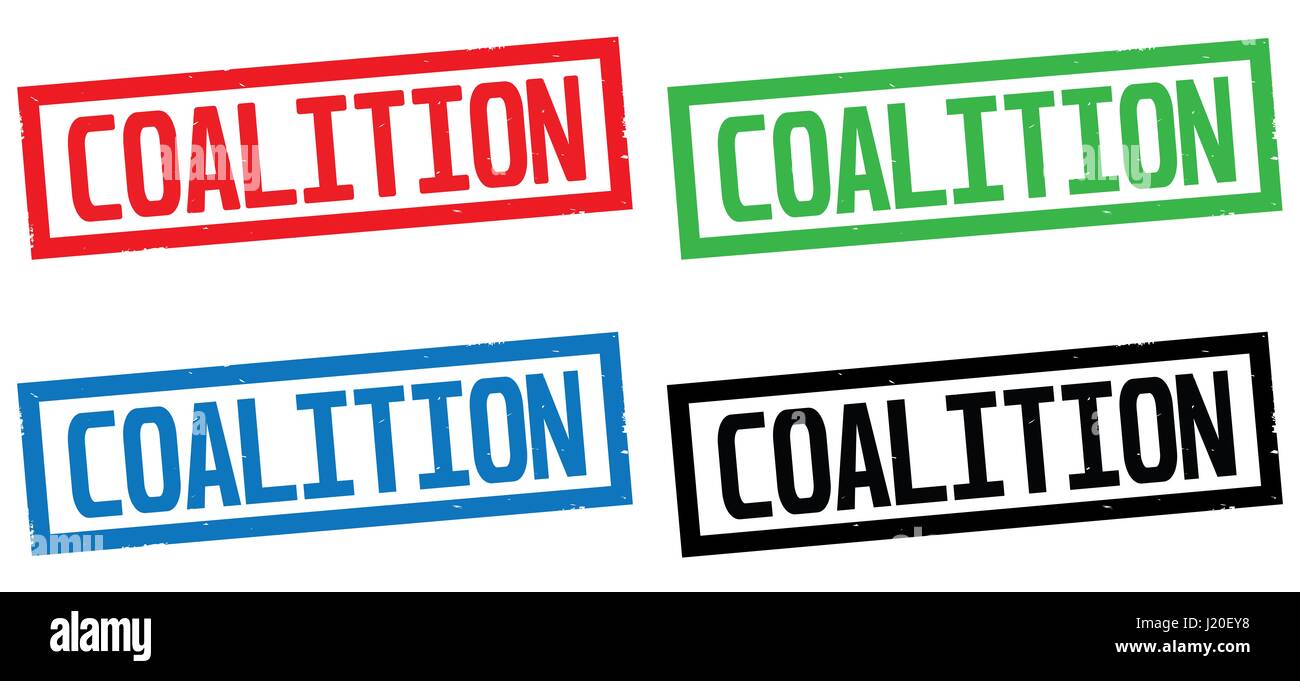COALITION text, on rectangle border stamp sign, in color set Stock ...