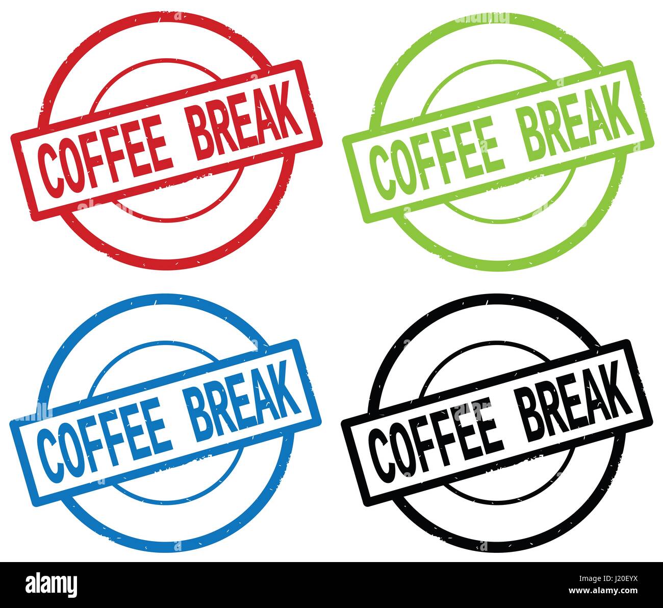 COFFEE BREAK text, on round simple stamp sign, in color set Stock Photo ...