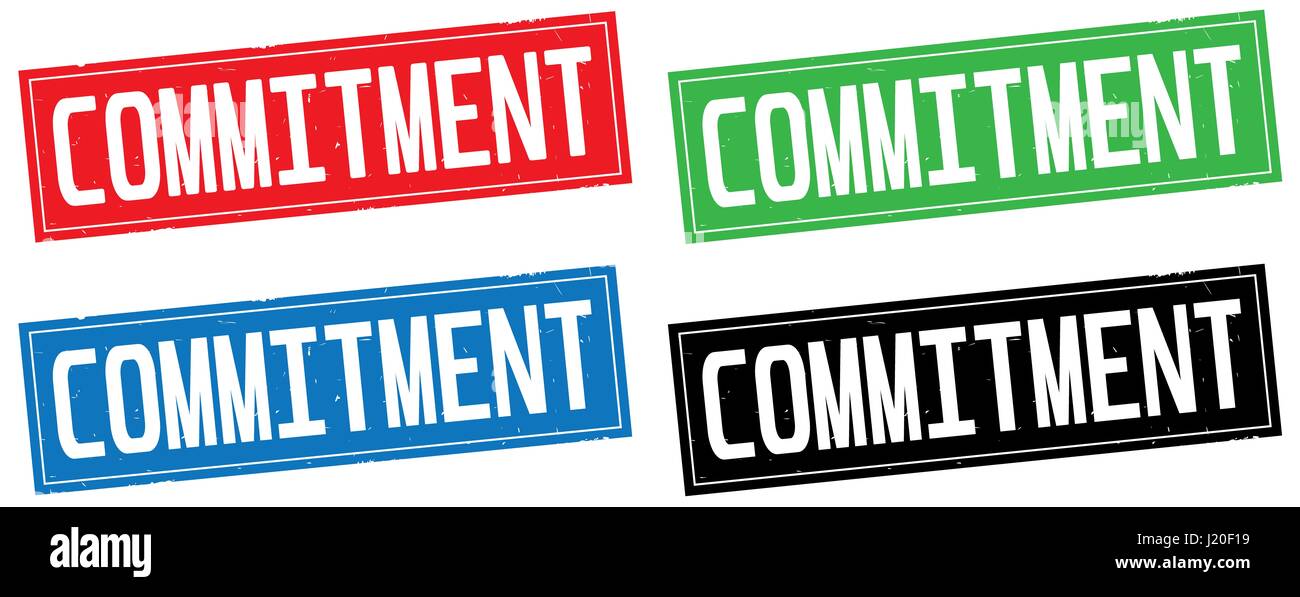 COMMITMENT text, on rectangle stamp sign, in color set Stock Photo - Alamy