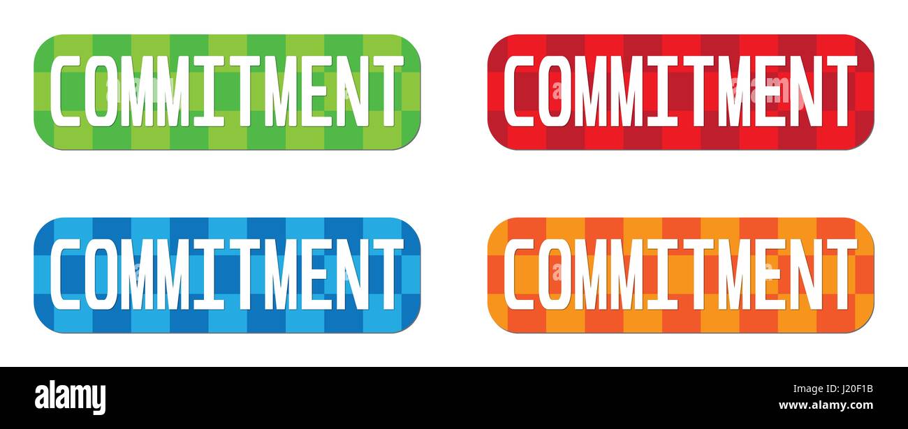 COMMITMENT text, on rectangle, zig zag pattern stamp sign, in color set ...