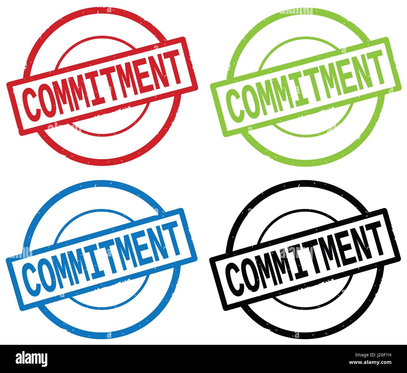 COMMITMENT text, on round simple stamp sign, in color set Stock Photo ...