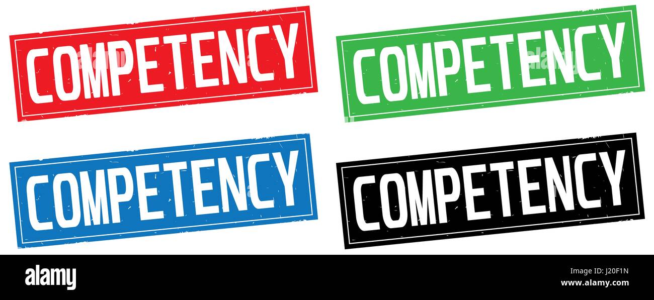 COMPETENCY text, on rectangle stamp sign, in color set Stock Photo - Alamy