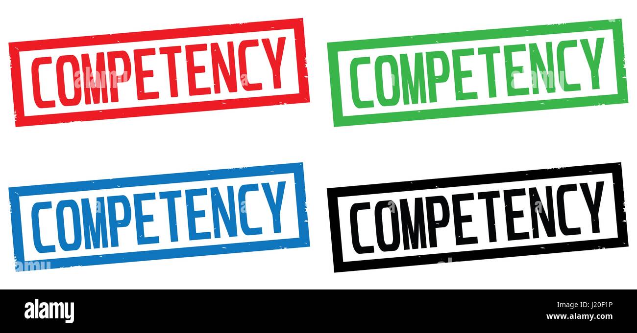 COMPETENCY text, on rectangle border stamp sign, in color set Stock ...