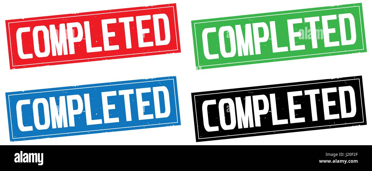 COMPLETED text, on rectangle stamp sign, in color set Stock Photo - Alamy