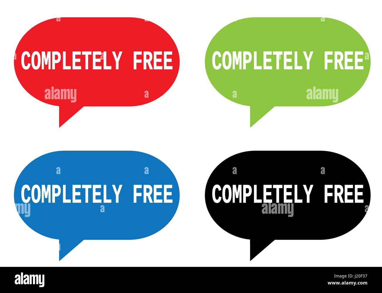 COMPLETELY FREE text, on rectangle speech bubble sign, in color set ...