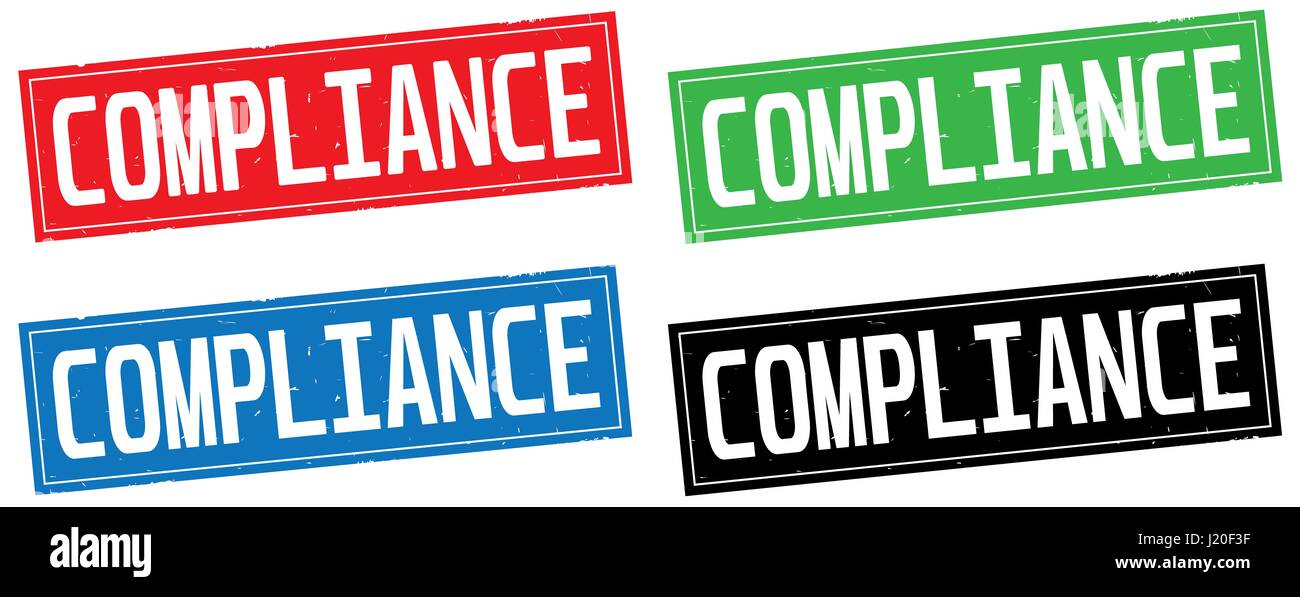 COMPLIANCE text, on rectangle stamp sign, in color set Stock Photo - Alamy