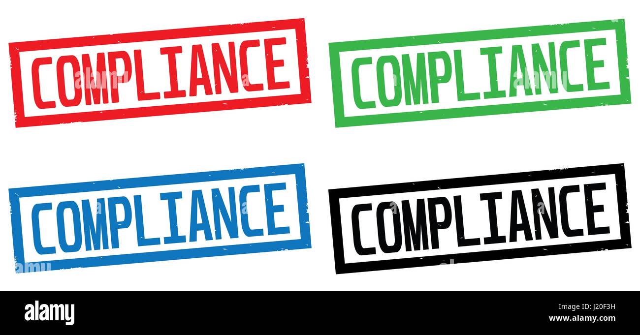 COMPLIANCE text, on rectangle border stamp sign, in color set Stock ...
